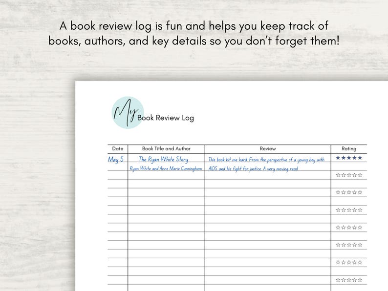 Printable Book Review Log for the Reading Enthusiast, Instant Download ...