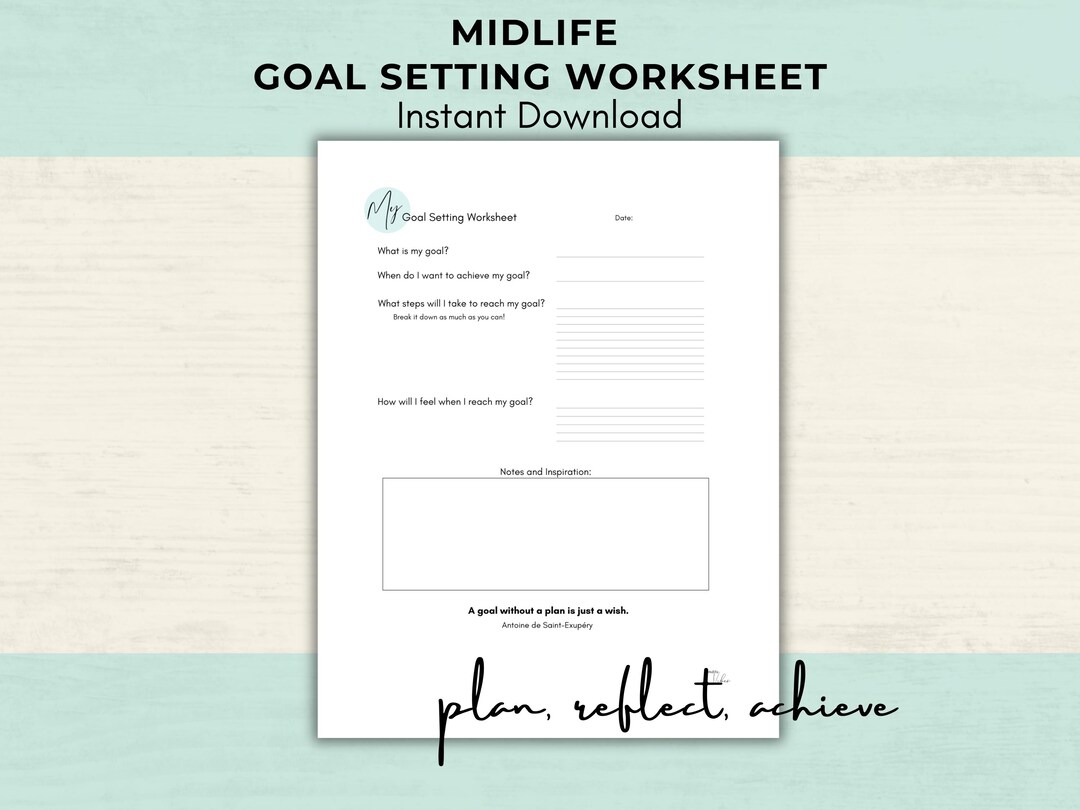 Printable Goal Setting Worksheet for Middle-aged Women | Simple and ...