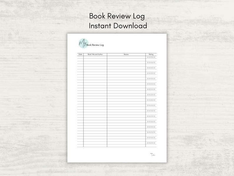 Printable Book Review Log for the Reading Enthusiast, Instant Download ...