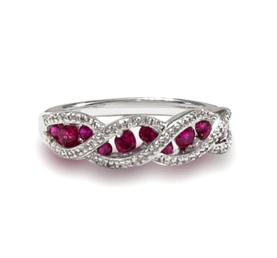 Ruby and White Topaz Eternity Band Ring, 925 Sterling Silver Rings for ...