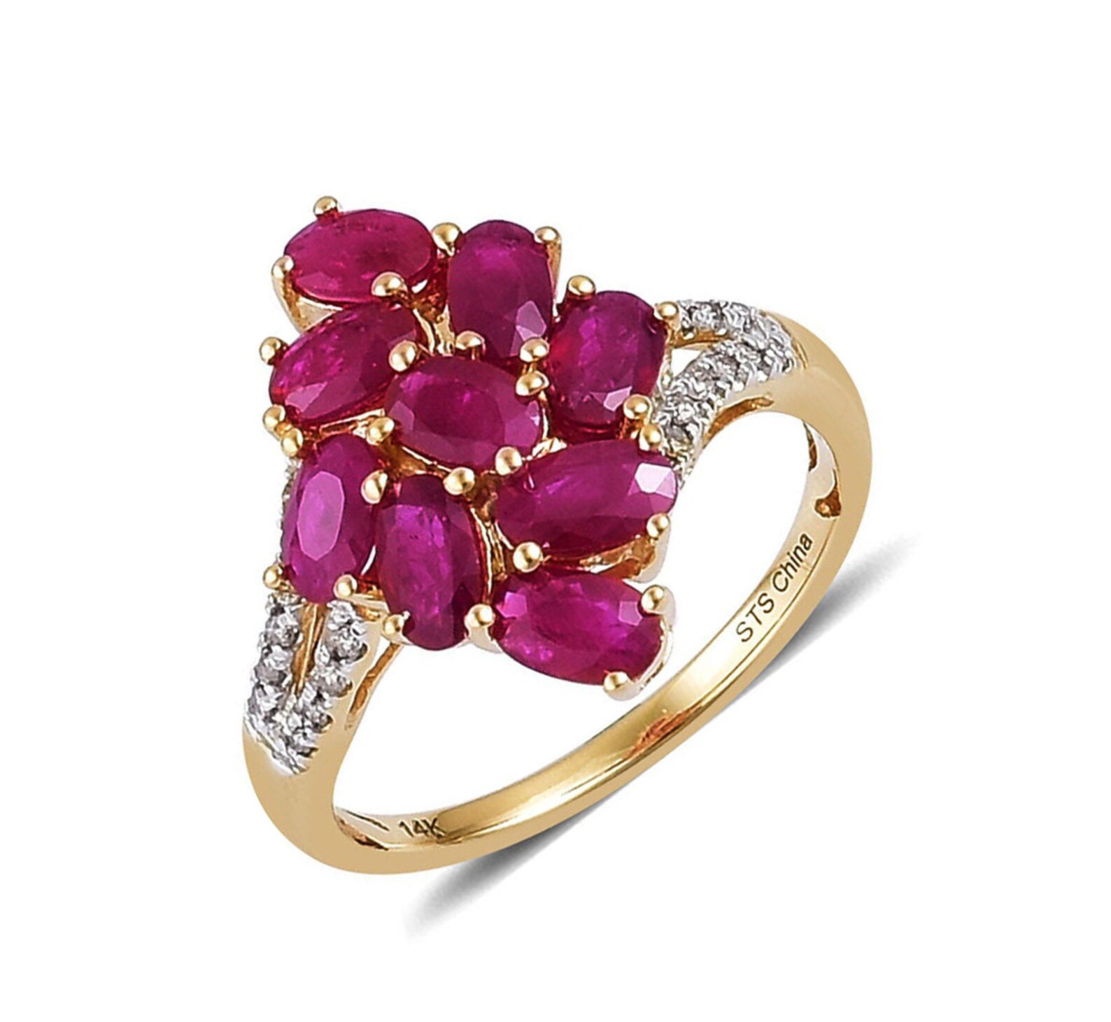 Burmese Ruby Diamond Ring: 14k Yellow Gold Flower Ring - Etsy