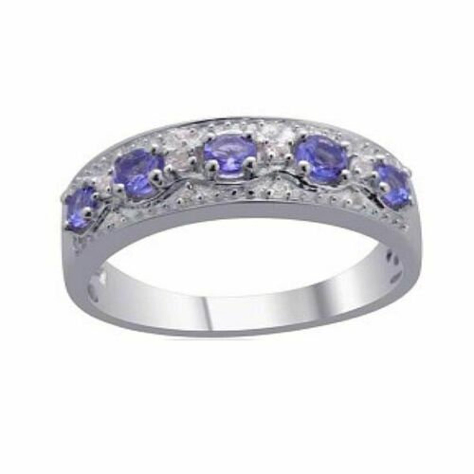 Natural Tanzanite Ring With White Topaz sterling Silver Band - Etsy