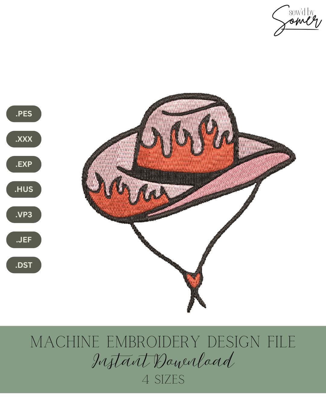 Cowgirl Hat Machine Embroidery File | Cowboy Hat Embroidery Design ...