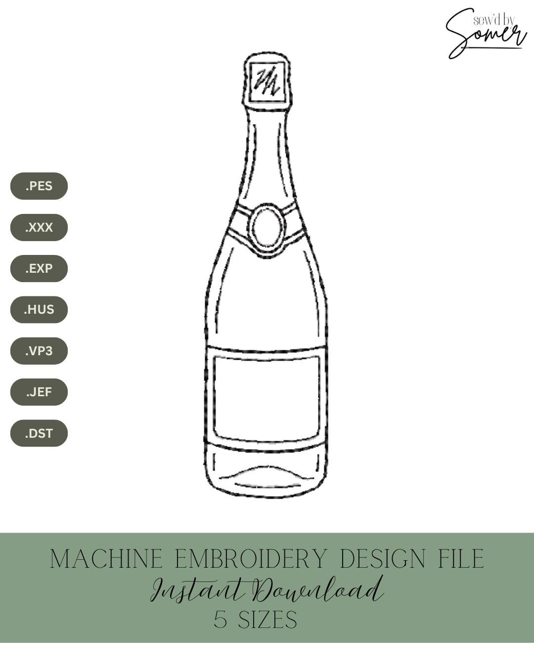 Champagne Bottle Outline Embroidery Design: Minimalist Celebration File ...
