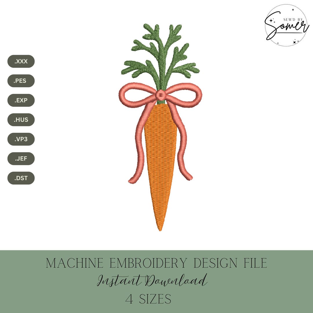 Carrot Bow Machine Embroidery Design: Easter Stitch File (instant ...