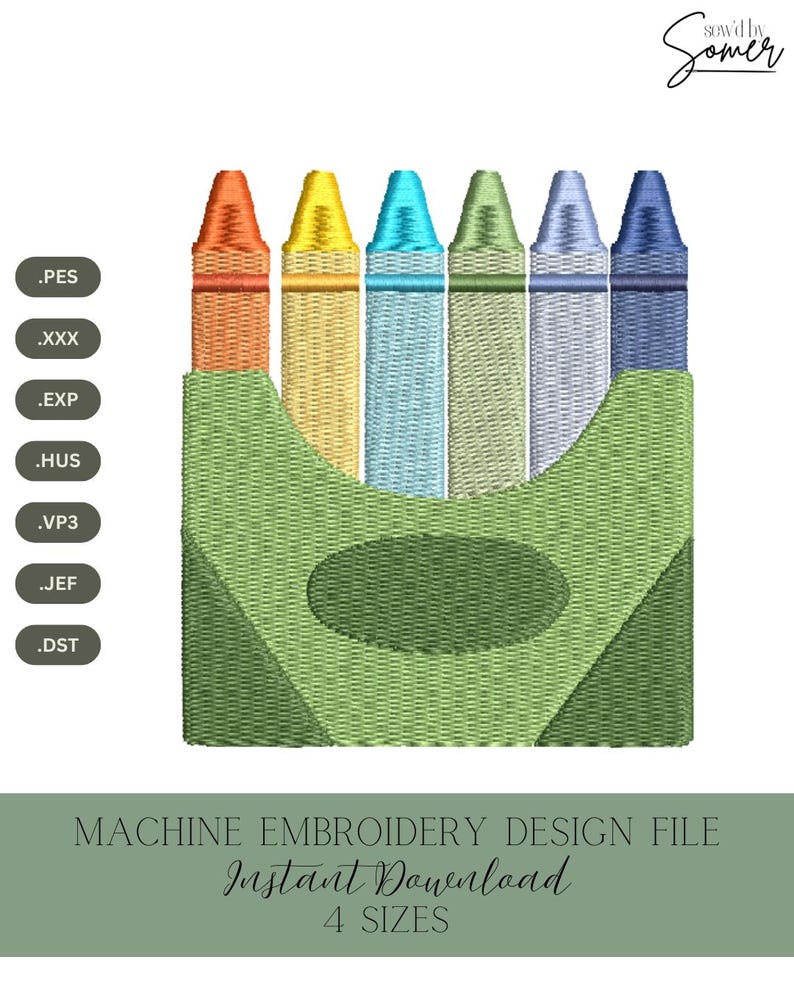 Crayon Box Machine Embroidery Design: Back to School Stitch File ...