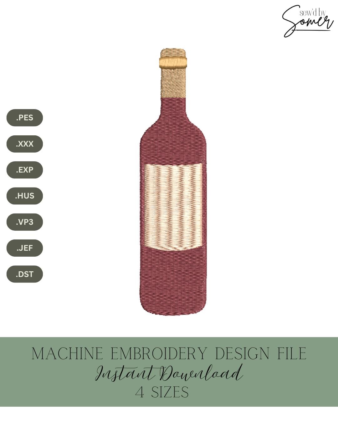 Wine Bottle Embroidery Design: Elegant Stitch File (digital Download, 5 ...