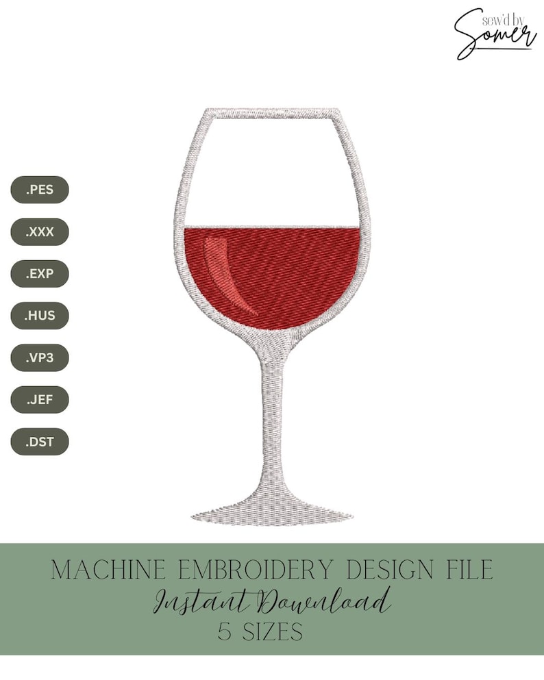 Red Wine Glass Embroidery Design: Elegant Stitch File (digital Download ...