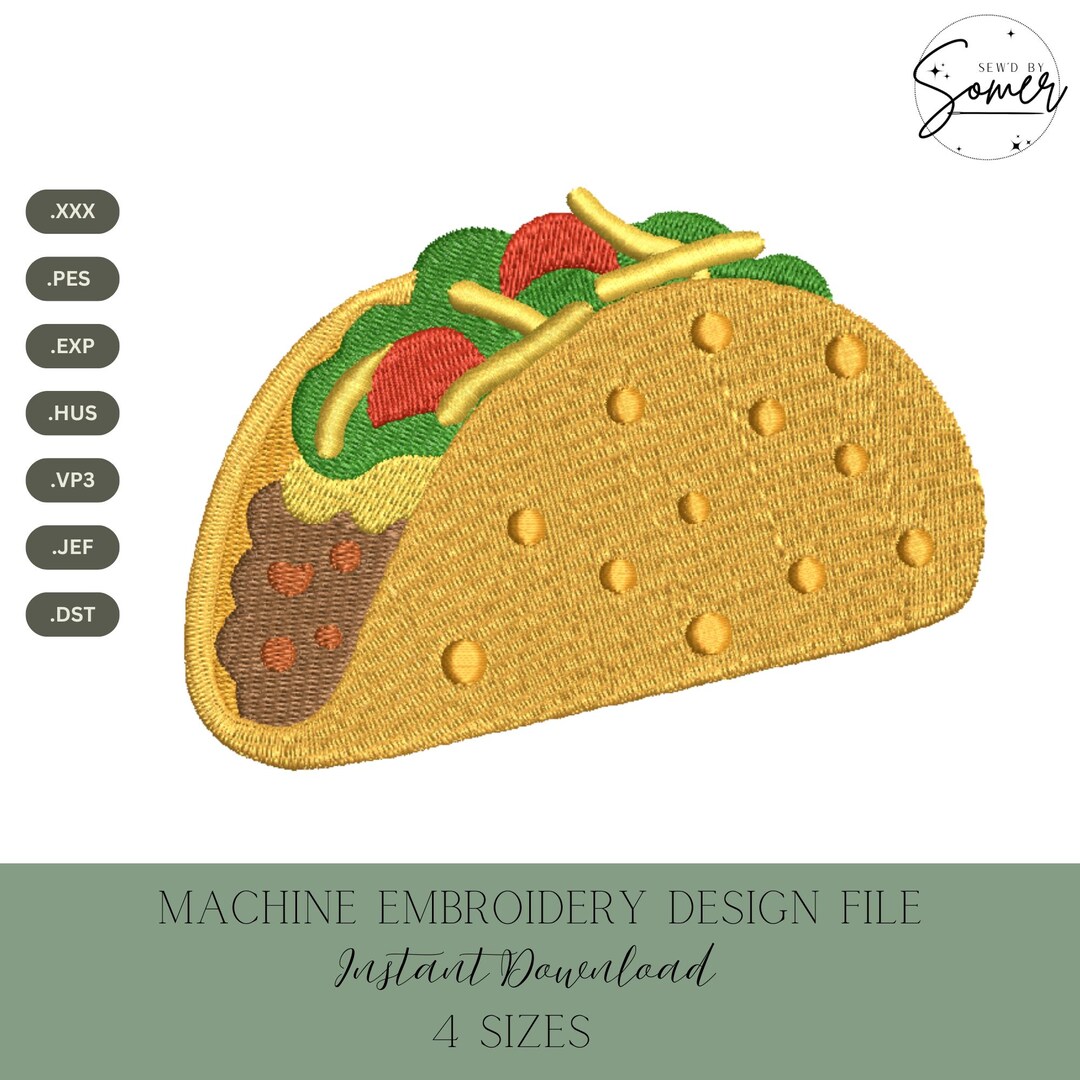 Taco Machine Embroidery Design: Food Stitch File (instant Download, 4 ...