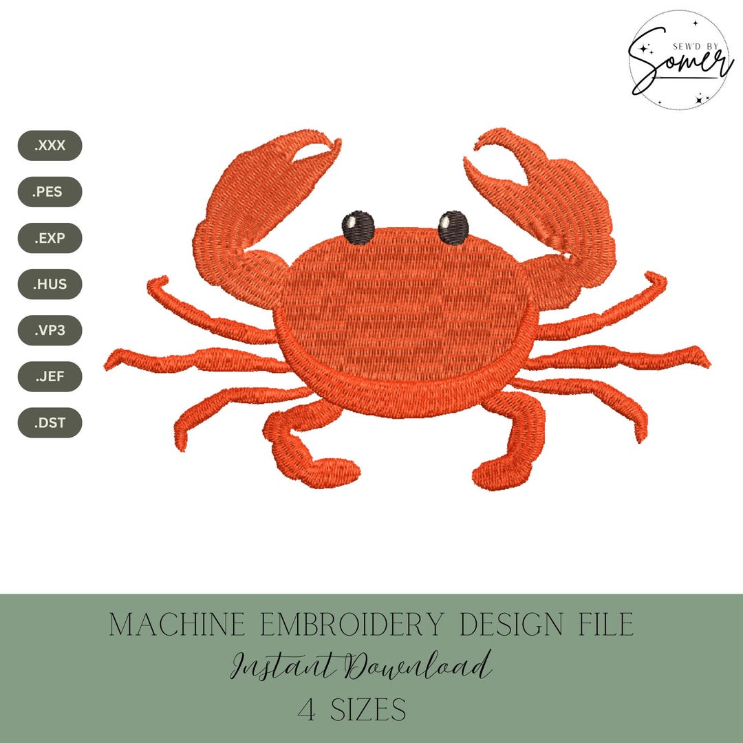 Crab Machine Embroidery Design: Beach Stitch File (instant Download, 4 ...