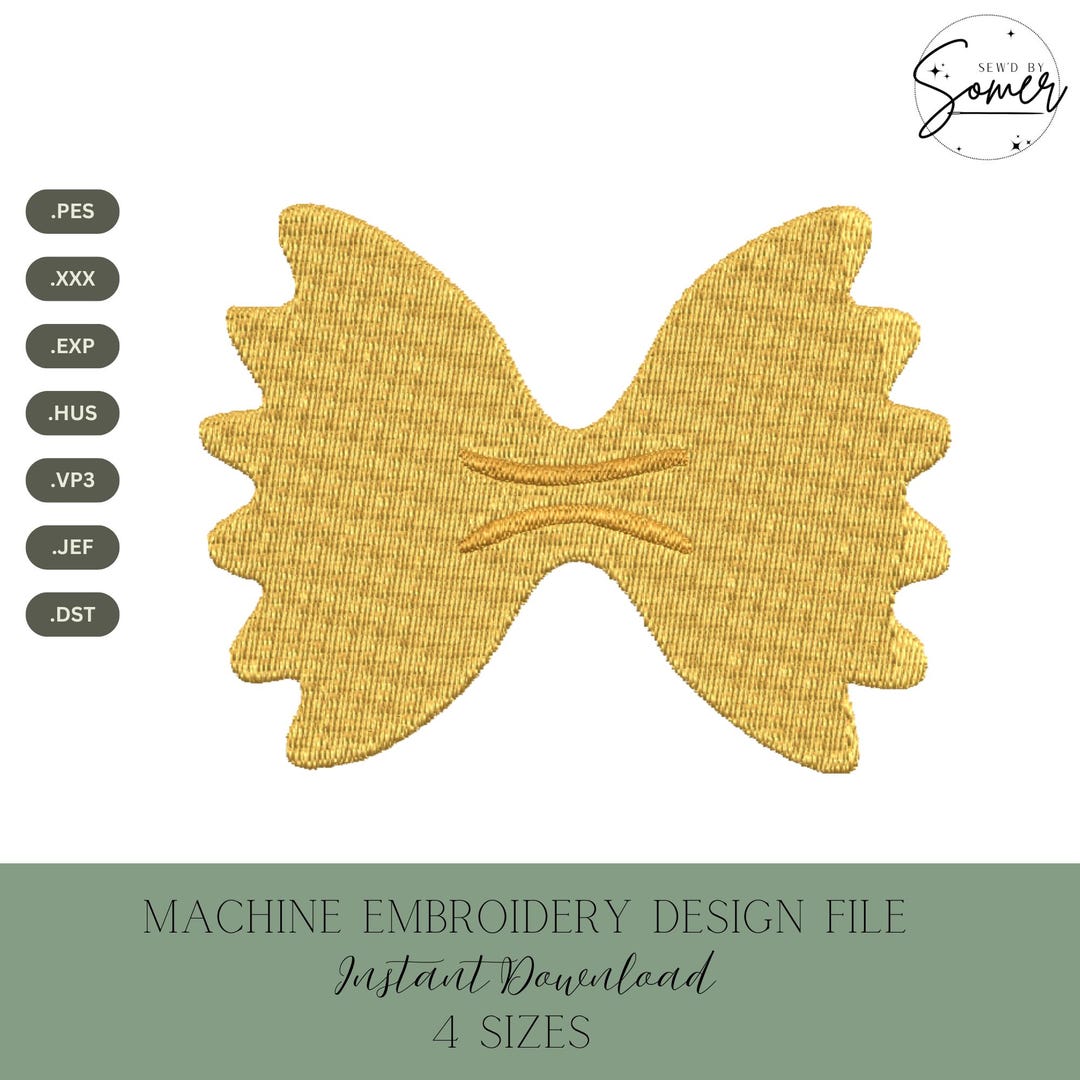 Bow Tie Pasta Embroidery Design: Farfalle Noodle Stitch File (digital ...
