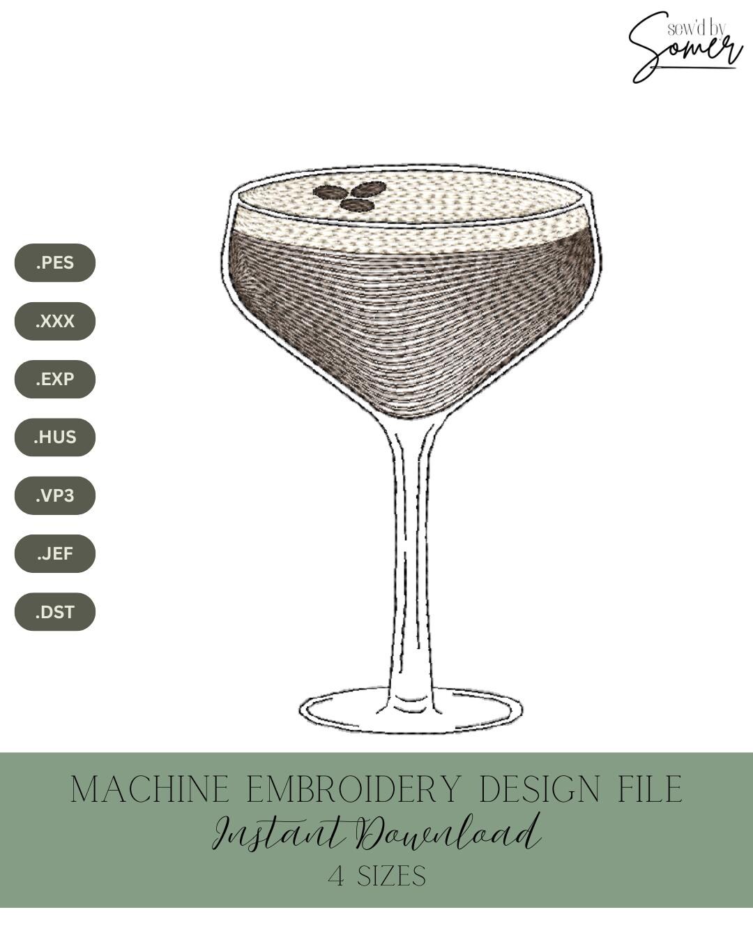 Espresso Martini Machine Embroidery File | Cocktail Embroidery Design ...