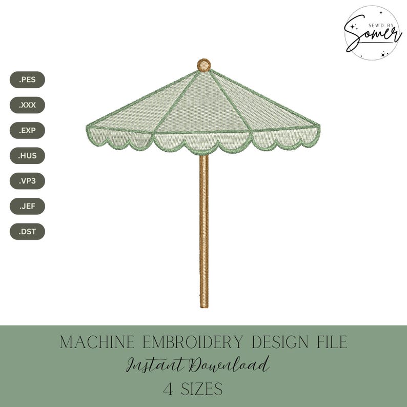 Beach Umbrella Embroidery Design: Coastal Summer Stitch File (digital ...
