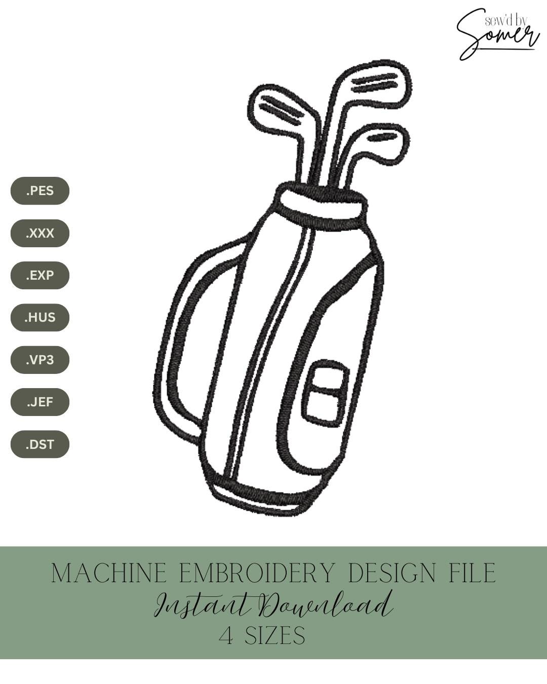 Golf Club Bag Outline Embroidery Design: Line Art (digital Download, 4 ...