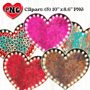 Hearts Clipart, Marquee Light up Heart Graphics for Designs, Digital ...