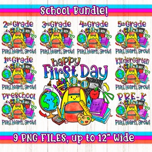 School Bundle of Designs, Prek Elementary 9 PNG Clipart, Cute Colorful ...