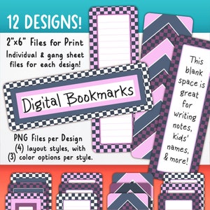 Digital Bookmarks (printable), Clipart Bundle Set of 12 | Lined & Blank ...