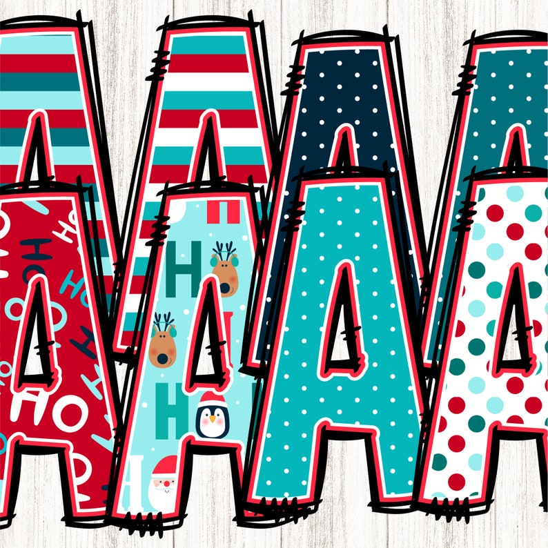 Doodle Alphabet Bundle, 16 Sets in Christmas Paper Patterns, Bonus ...