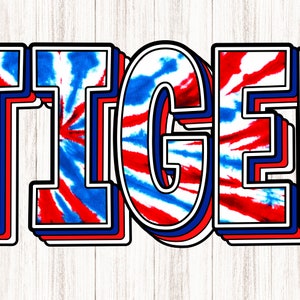 Tigers Mascot Digital Download PNG, Tie-dye Red White & Blue, School ...