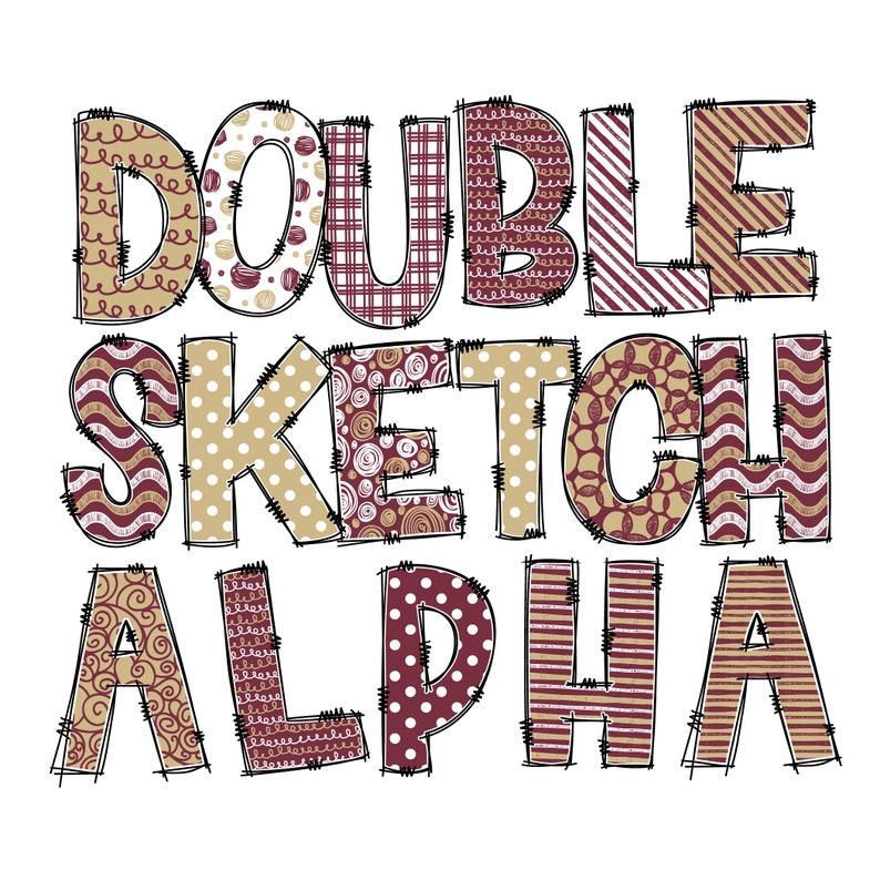 Double Doodle PNG Alphabet Bundle | 2 Full Alphabets Maroon Vegas ...