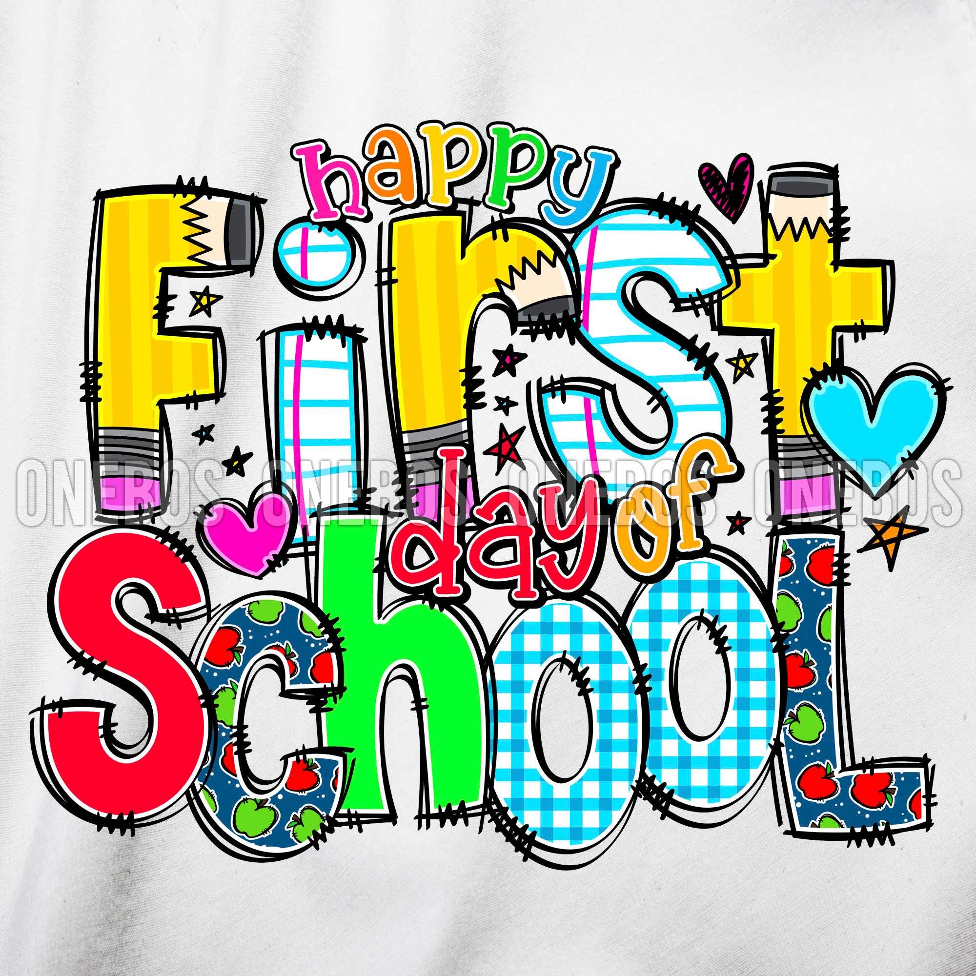 Doodle Happy First Day of School PNG Digital Design, School Clipart for ...