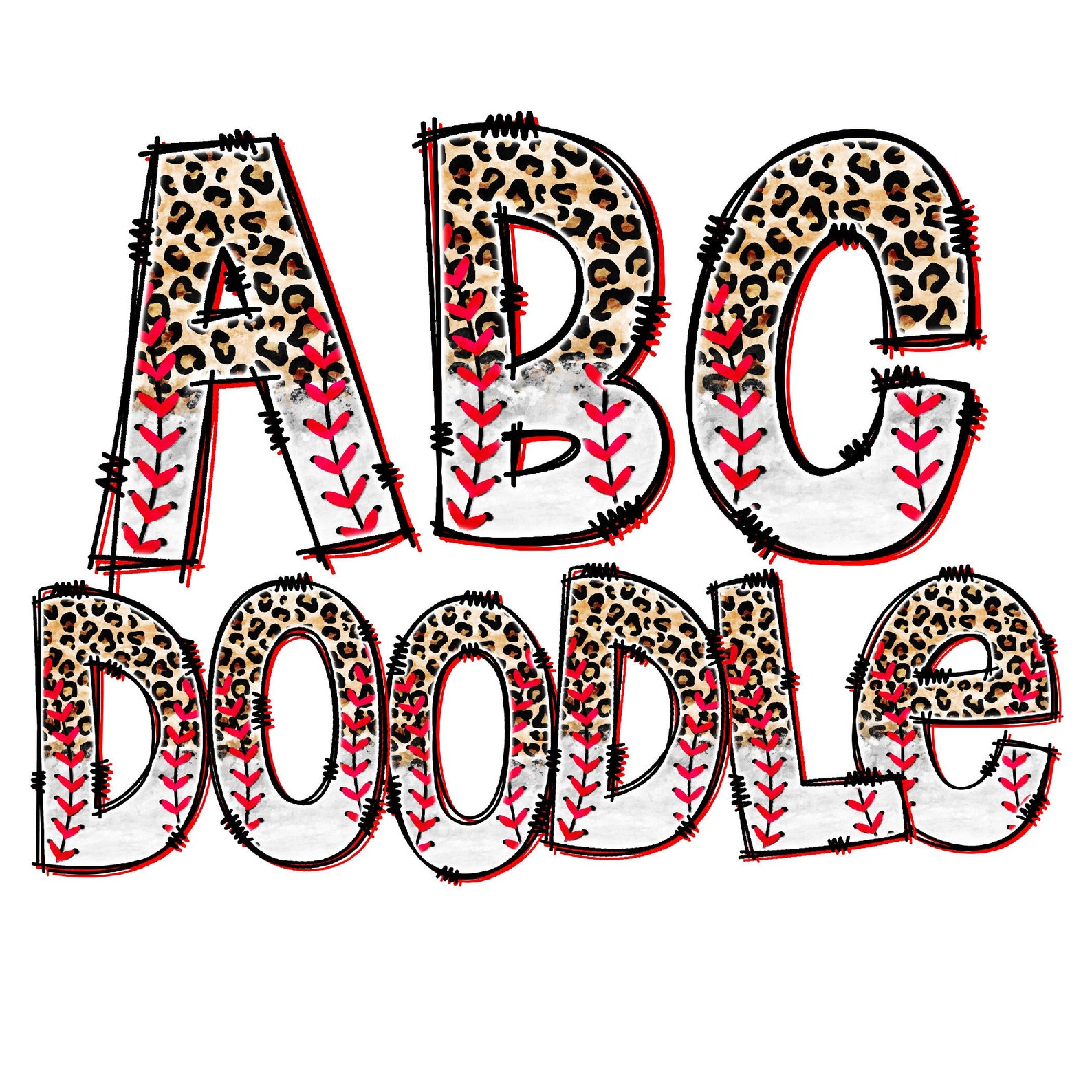 Baseball Letters PNG With Leopard and Baseball Stitching - Etsy