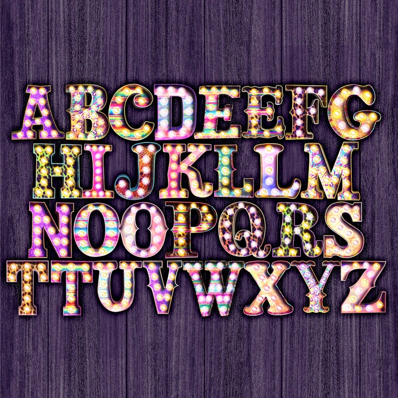 Funky Chic Alphabet PNG, Digital Download Marquee Letters, Numbers ...