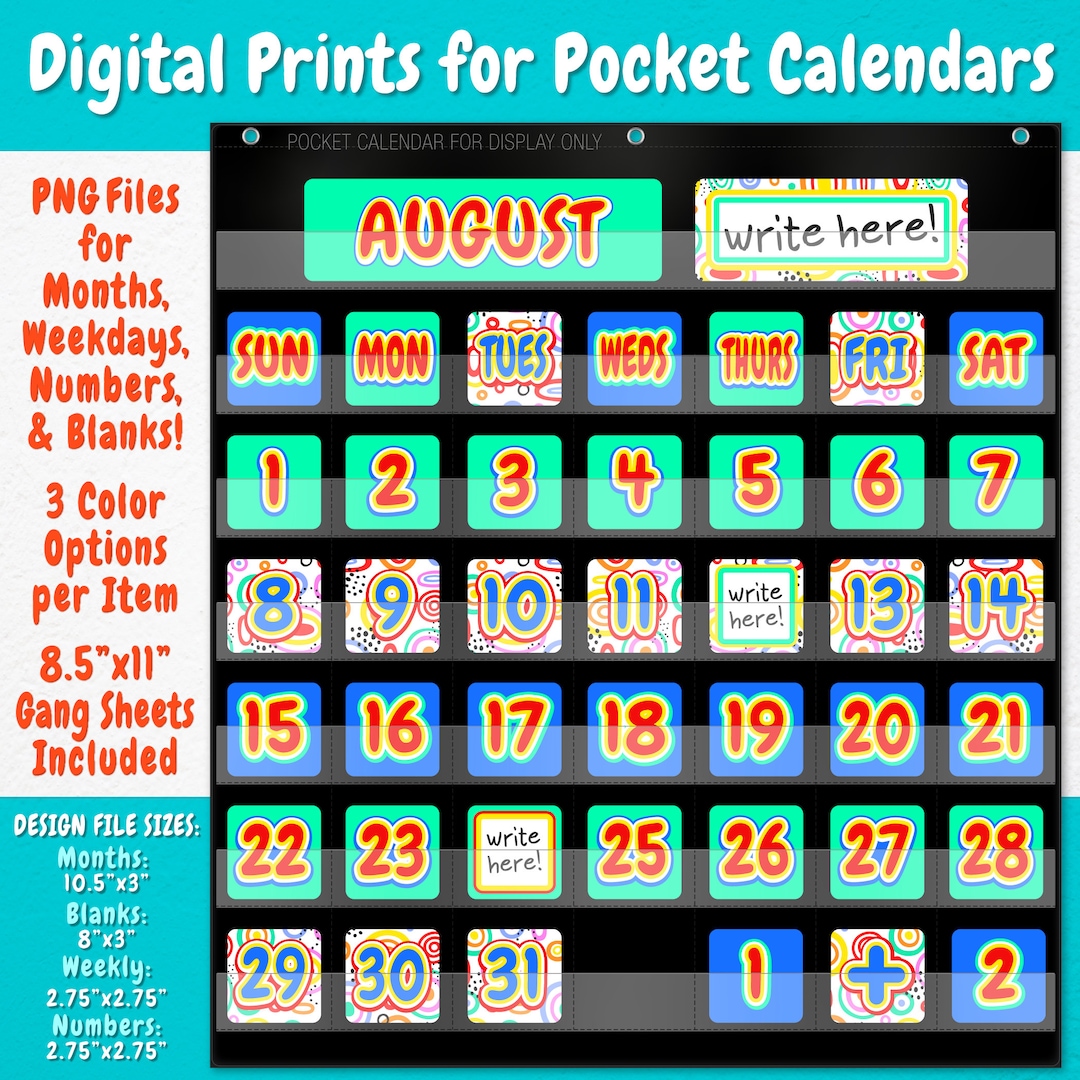 Wall Calendar - Pocket Chart, Fun and Crafty Rainbow Doodle Abstract ...