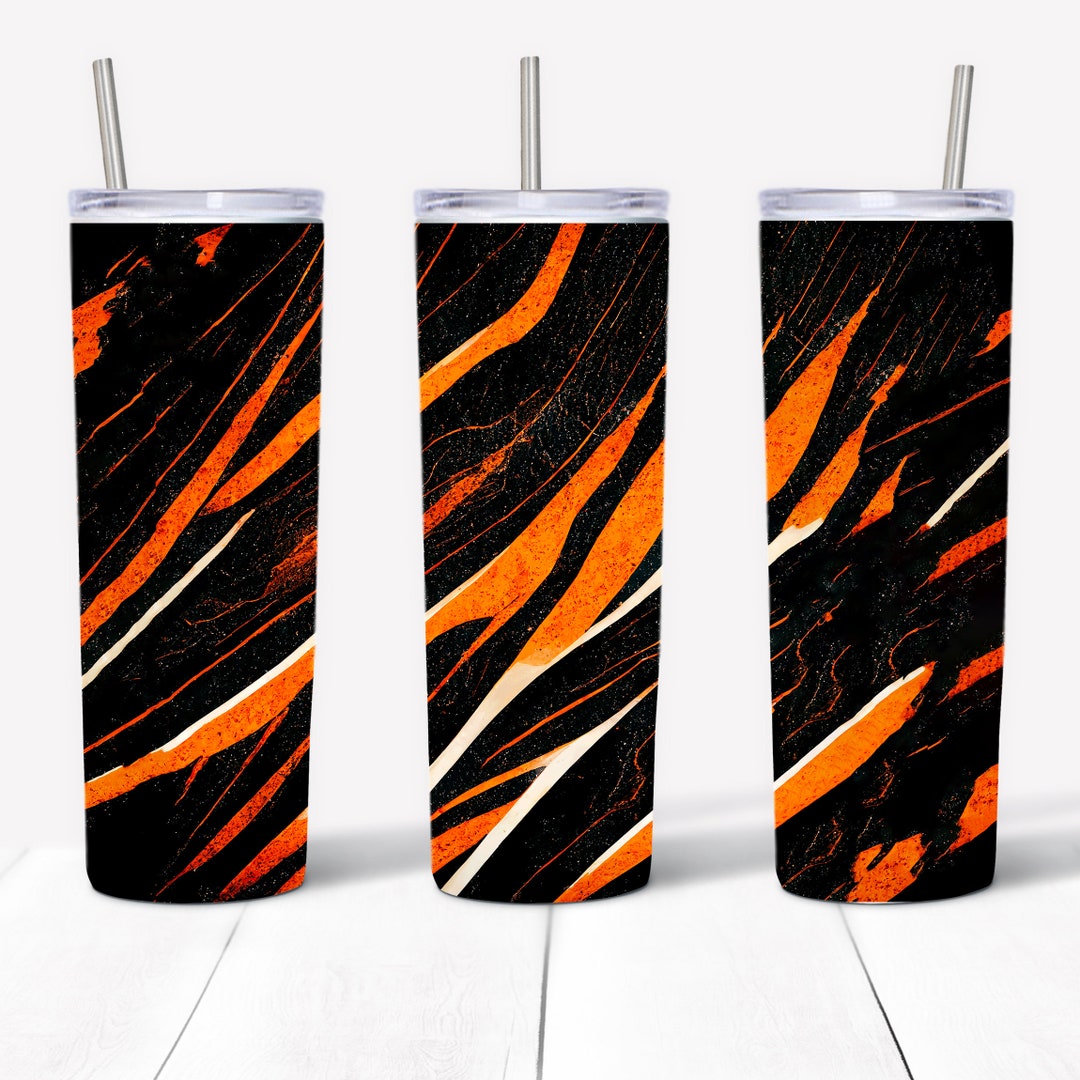 Black Abstract Tiger Stripe Tumbler WRAP PNG, Orange & Black Abstract ...