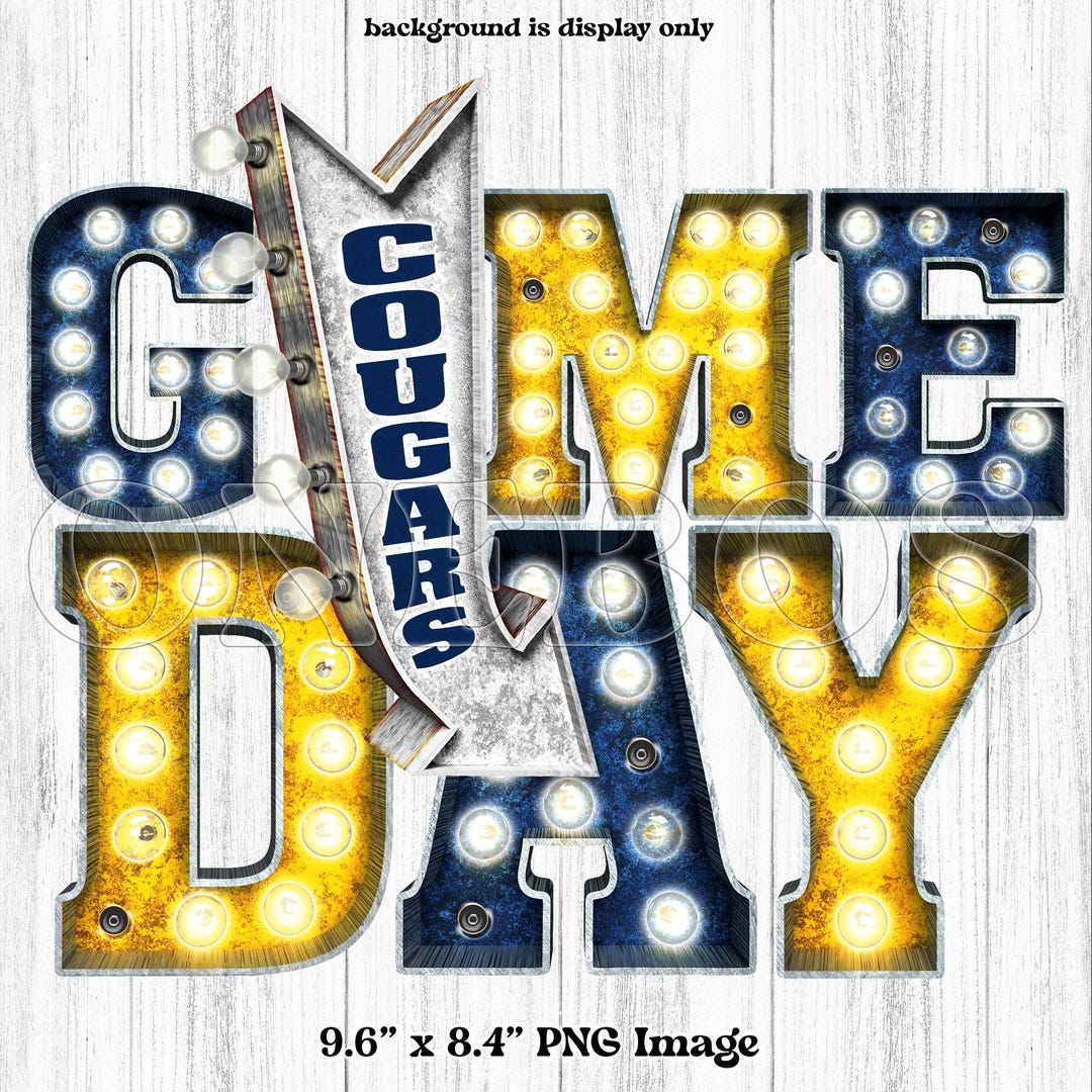 Cougars GAME DAY PNG, Navy Blue, Gold, White School Colors, Marquee ...