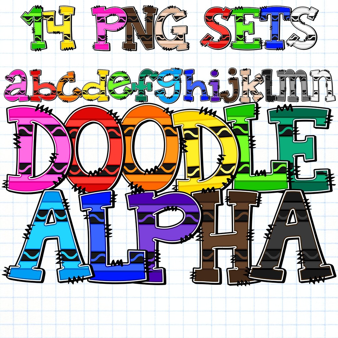 Crayon Colors Alphabet Bundle, 14 PNG Sets for Digital Download, Doodle ...
