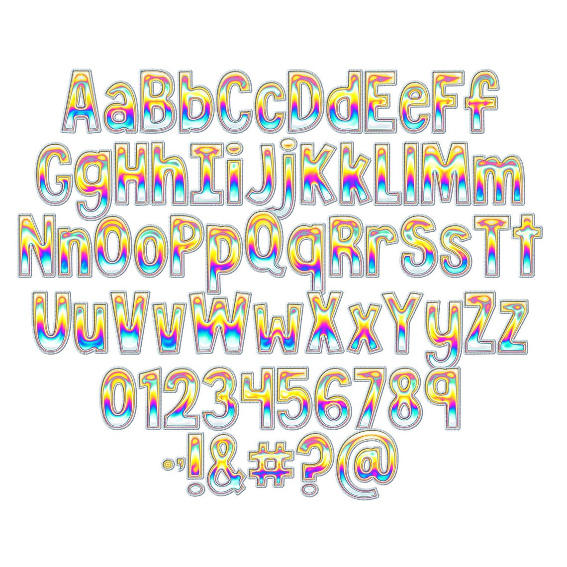 Faux Embroidery Alphabet, Holographic Mylar Metallic Text Effect ...
