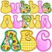 Summer Retro PNG Alphabet, Faux Embroidery Stitch Alpha, Pink Yellow ...