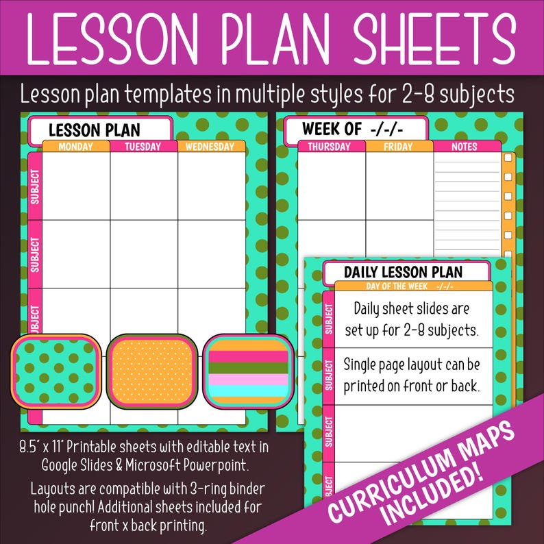 Lesson Plan Sheets & Curriculum Maps (editable) | Polkadot, Mini Dot ...