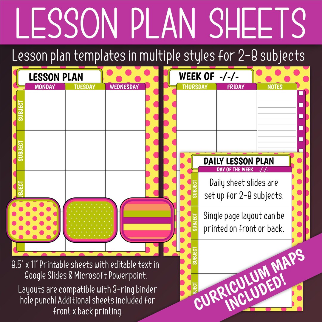 Lesson Plan Sheets & Curriculum Maps (editable) | Stripes, Polka Dots ...