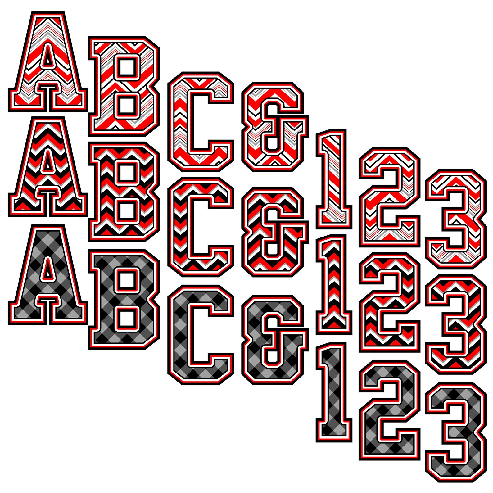 Preppy Alphabet PNG Bundle, 9 Sets of Letters, Numbers, Chenille Sporty ...