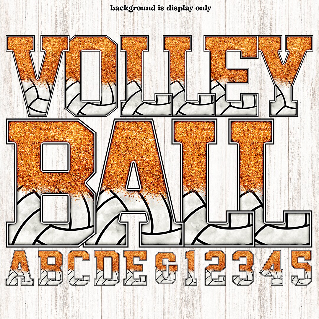 Volleyball Alphabet, Orange Glitter Panels Pattern, College School ...