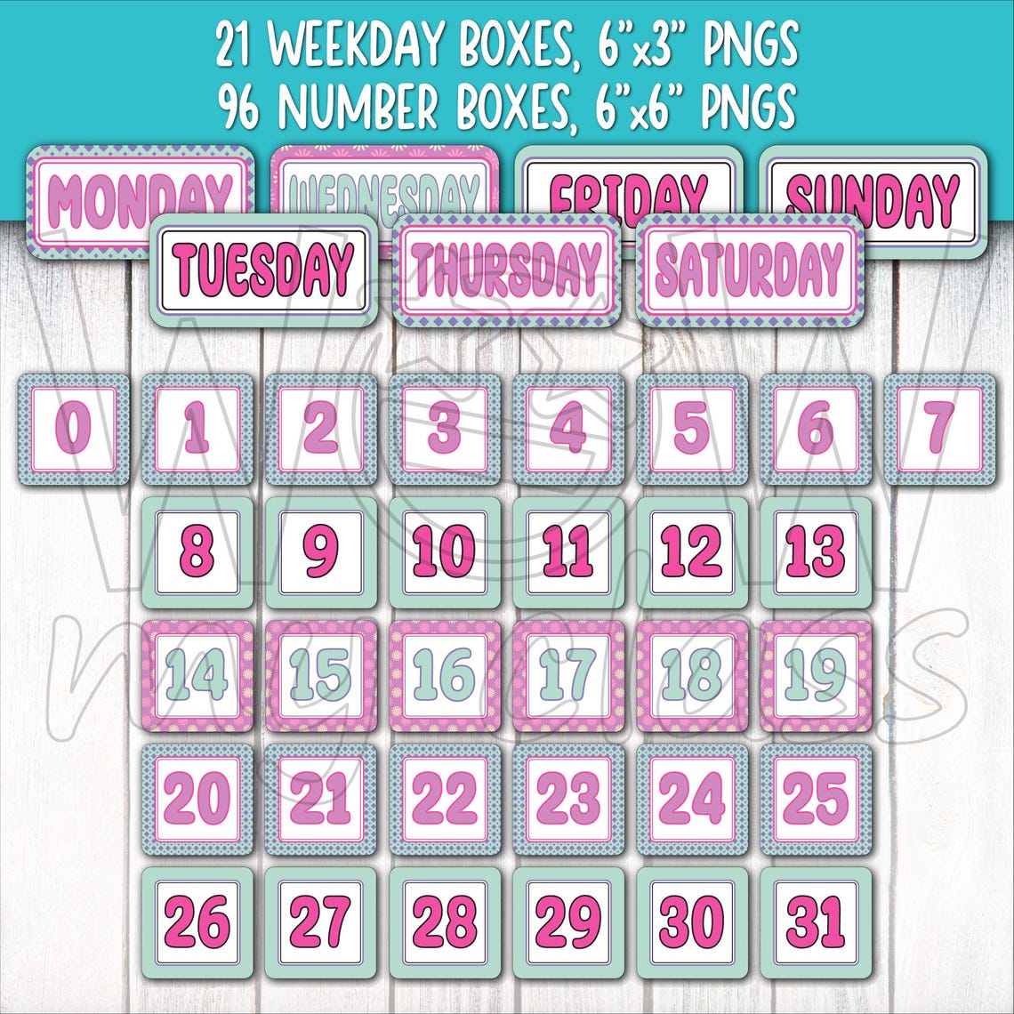 Wall Calendar - Standard - for Teachers | Flowers, Diamonds, Checkered ...