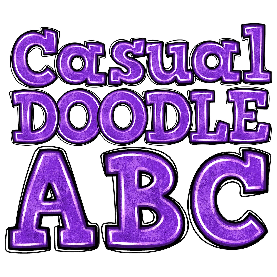Purple Doodle Alphabet PNG, Digital Download, Casual Hand Drawn Letters ...