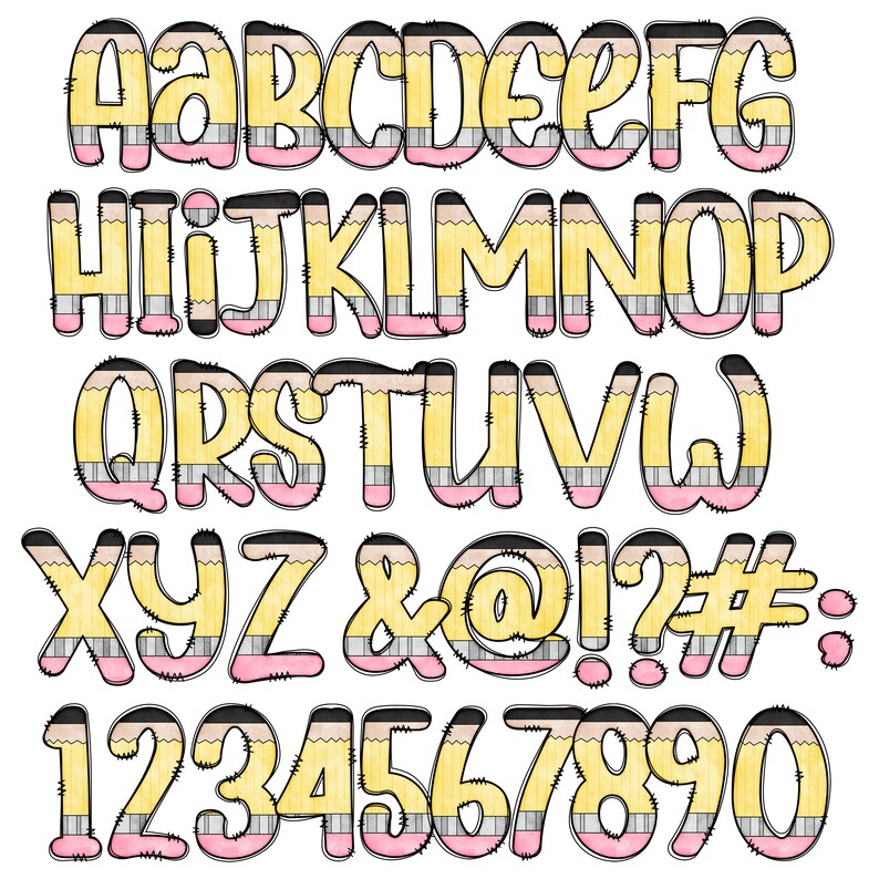 New Pencil Doodle Alphabet PNG | Hand Drawn Uppercase Letters & Numbers ...