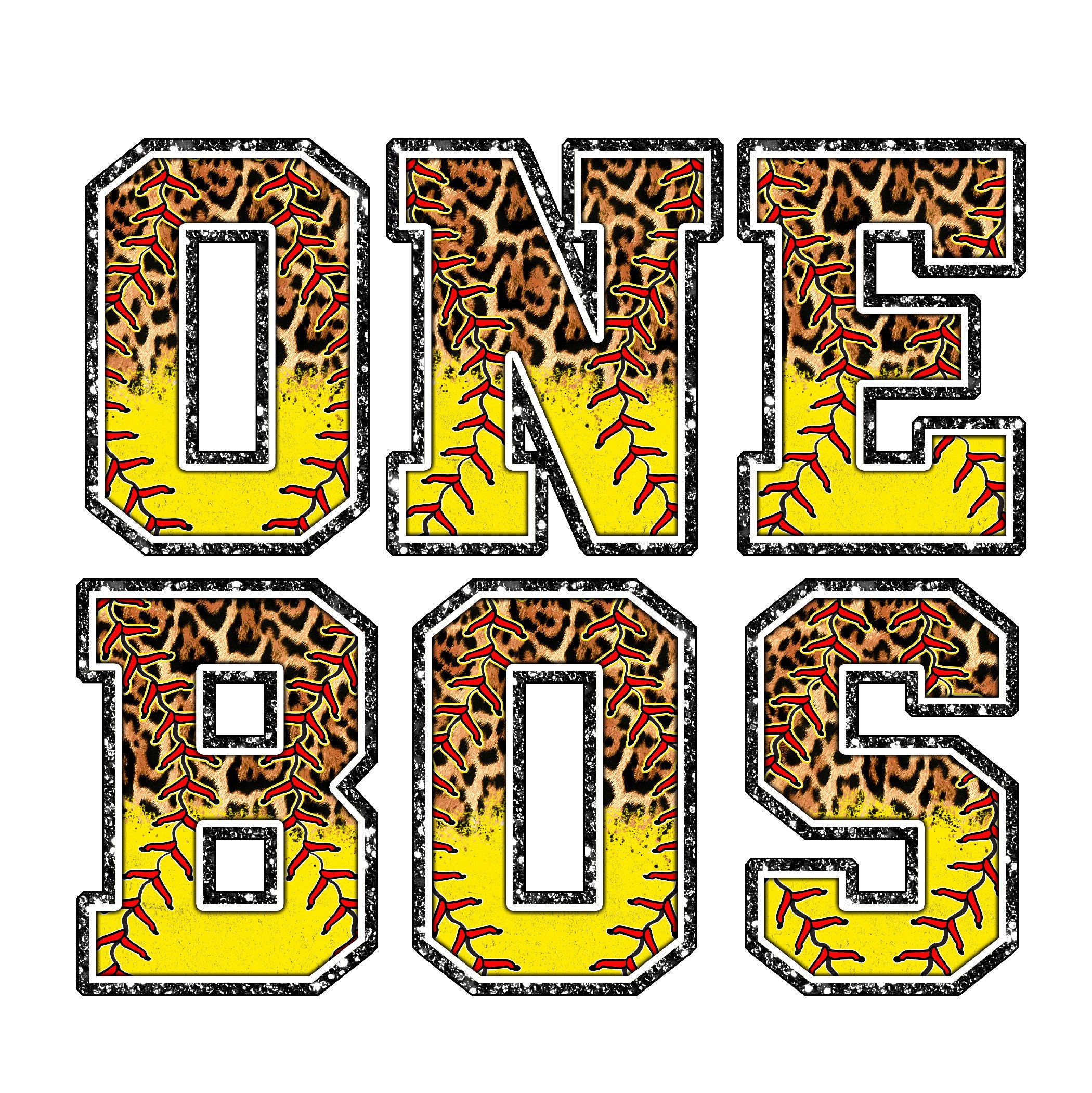 Softball Letters PNG With Leopard and Ball Stitching - Etsy