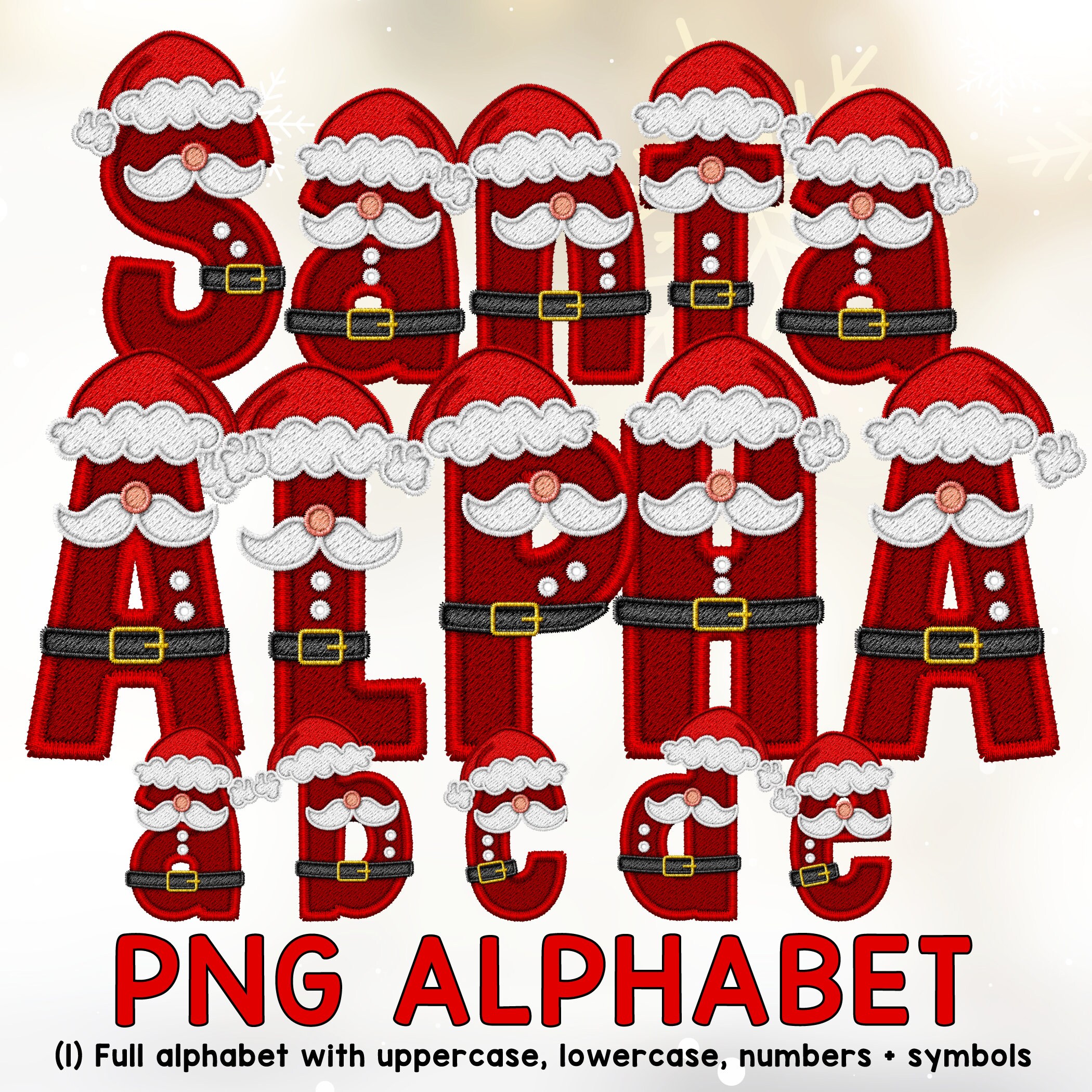 Santa Christmas Alphabet PNG, Faux Embroidery Classic Stitch Patch ...