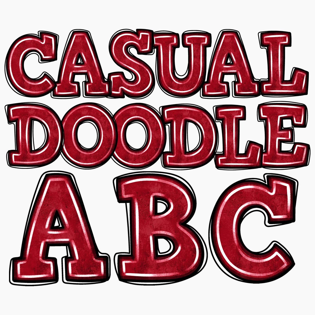 Maroon Doodle Alphabet PNG, Digital Download, Casual Hand Drawn Letters ...