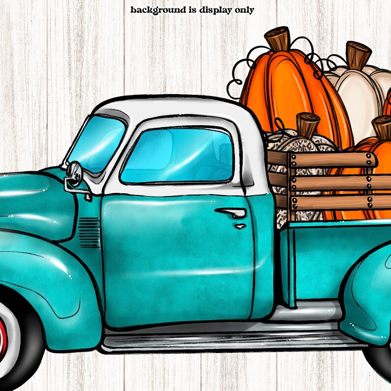 Vintage Teal Truck PNG, Cartoon, Old Farm Wooden Slats Rails, Fall ...