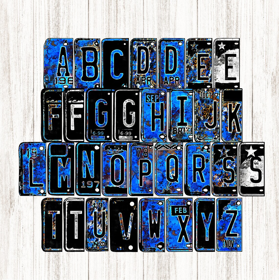 Royal Blue License Plate Alphabet, Mix Match Letters, Grunge Leopard ...