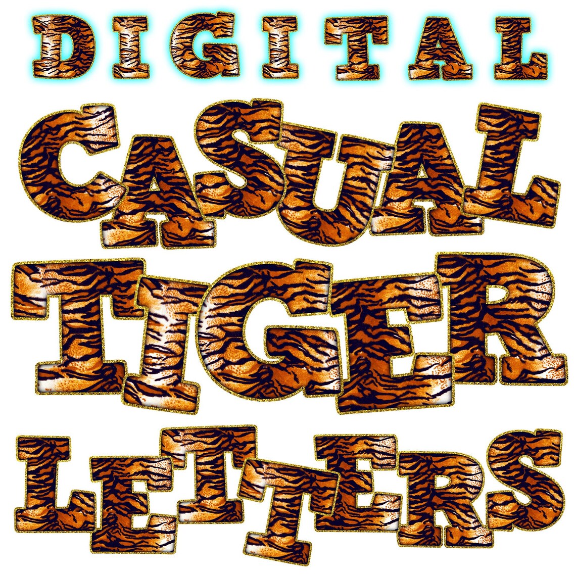Digital Download Casual Tiger Letters and Numbers With Gold - Etsy