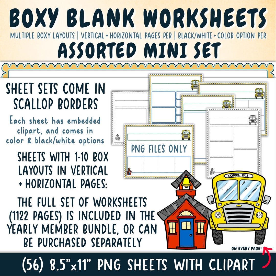 Worksheet Templates (blank With Clipart Added) - Boxy - Mini Set | Back ...