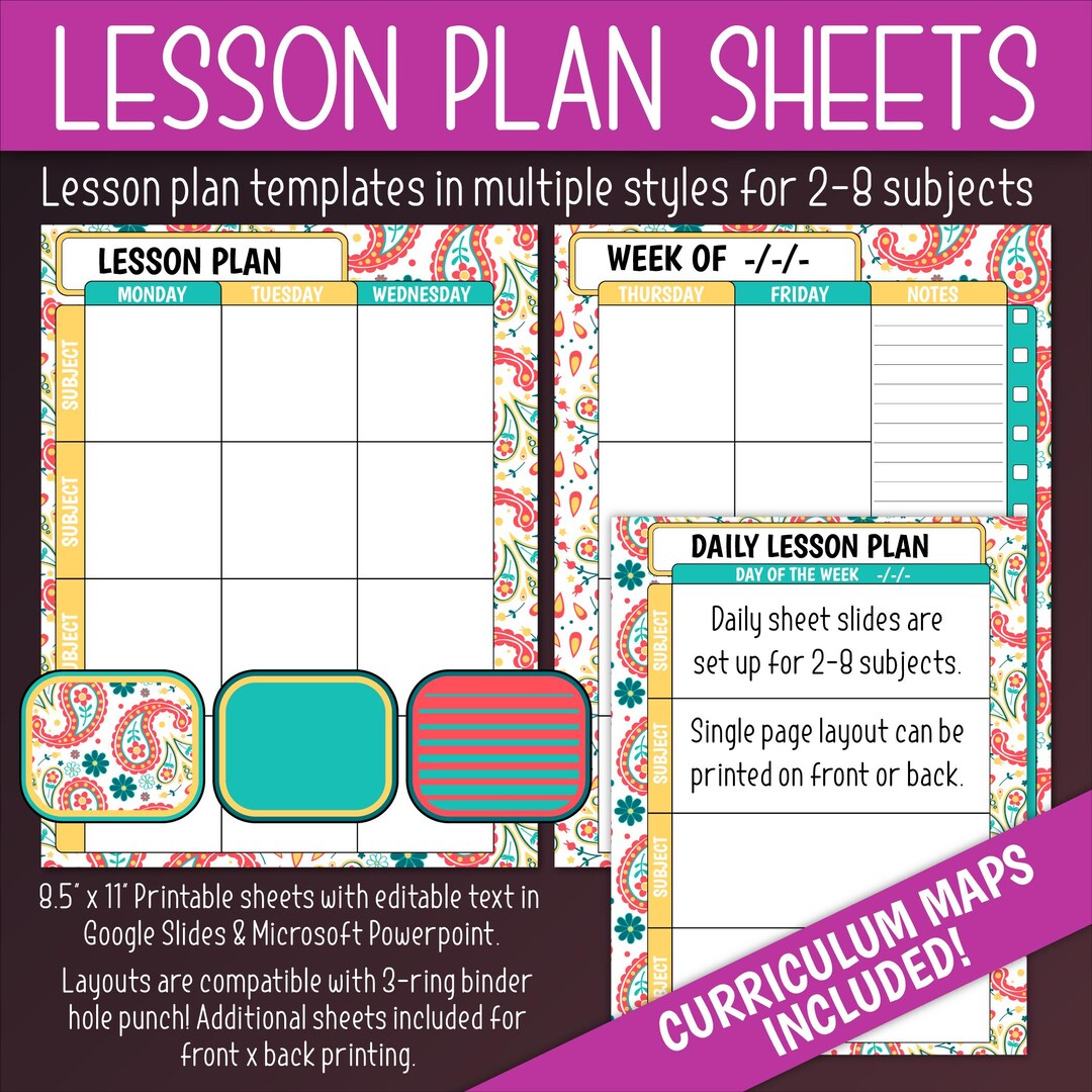 Lesson Plan Sheets & Curriculum Maps (editable) | Teacher Planner ...