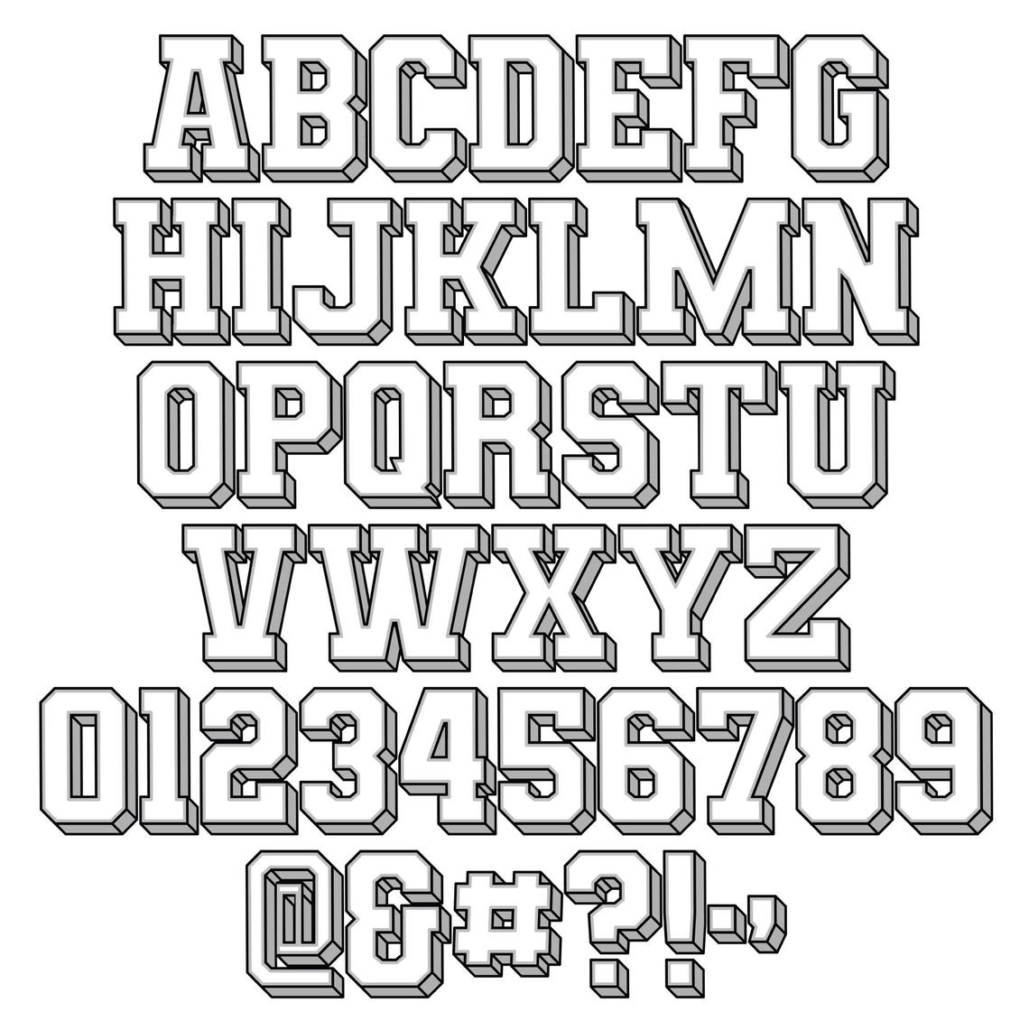 3D Athletic Block Alphabet PNG, Varsity Style Alpha With Shadow, Print ...