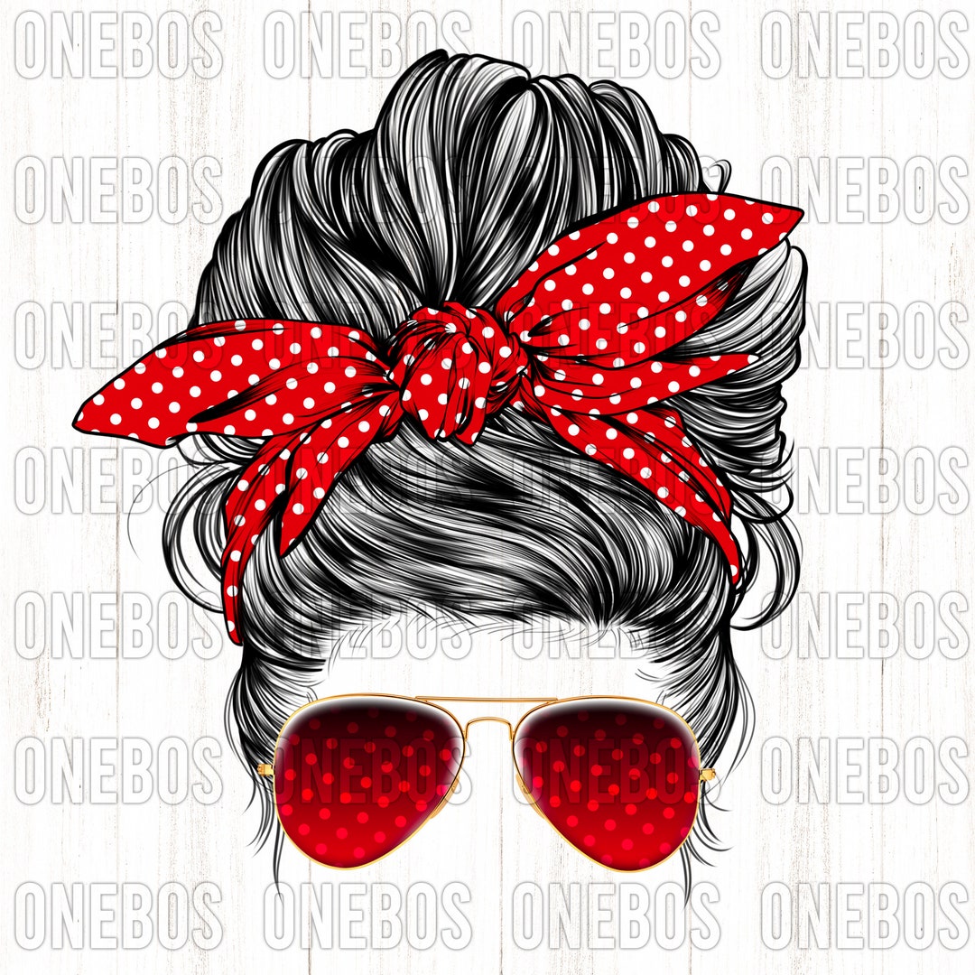 Red College Messy Bun, Clipart Funny Mom Bun, Girl With Glasses ...
